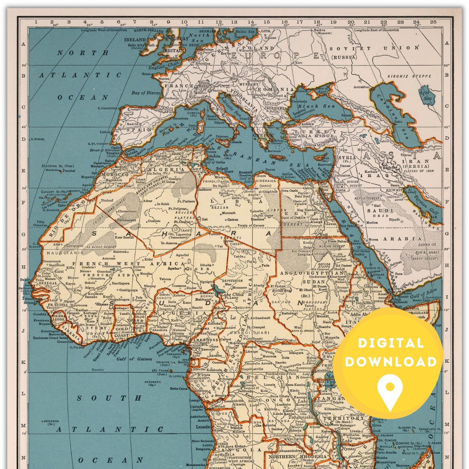 Map of Africa, Printable Africa Map, Africa Map Poster, Africa Map ...