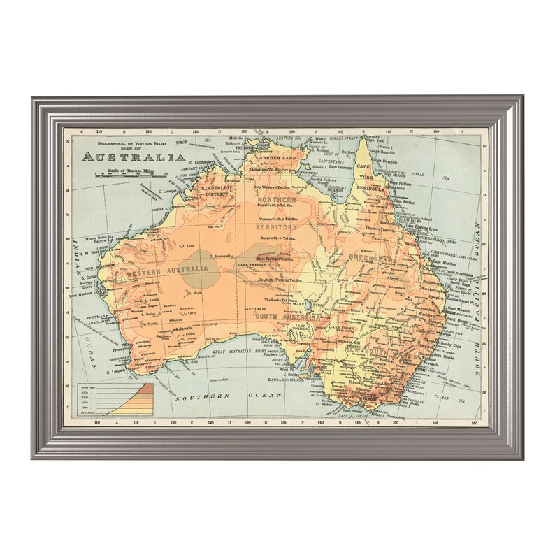 Map of Australia, Printable Map, Australia Poster, Map Poster, Vintage ...