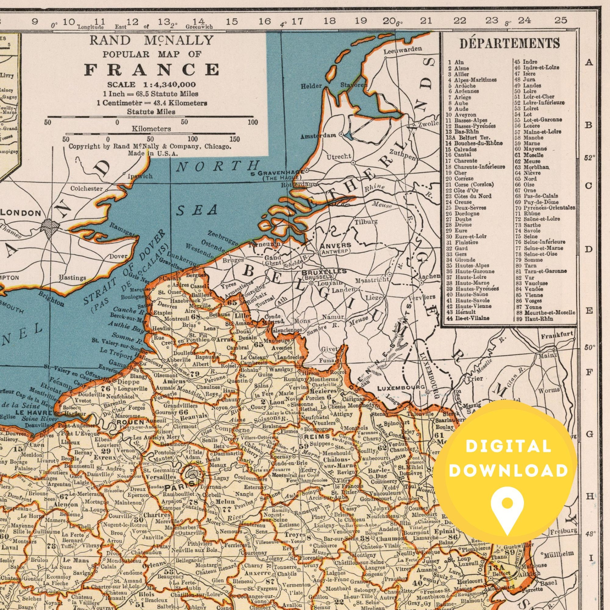 Map of France, Printable France Map, France Map Poster, France Map ...