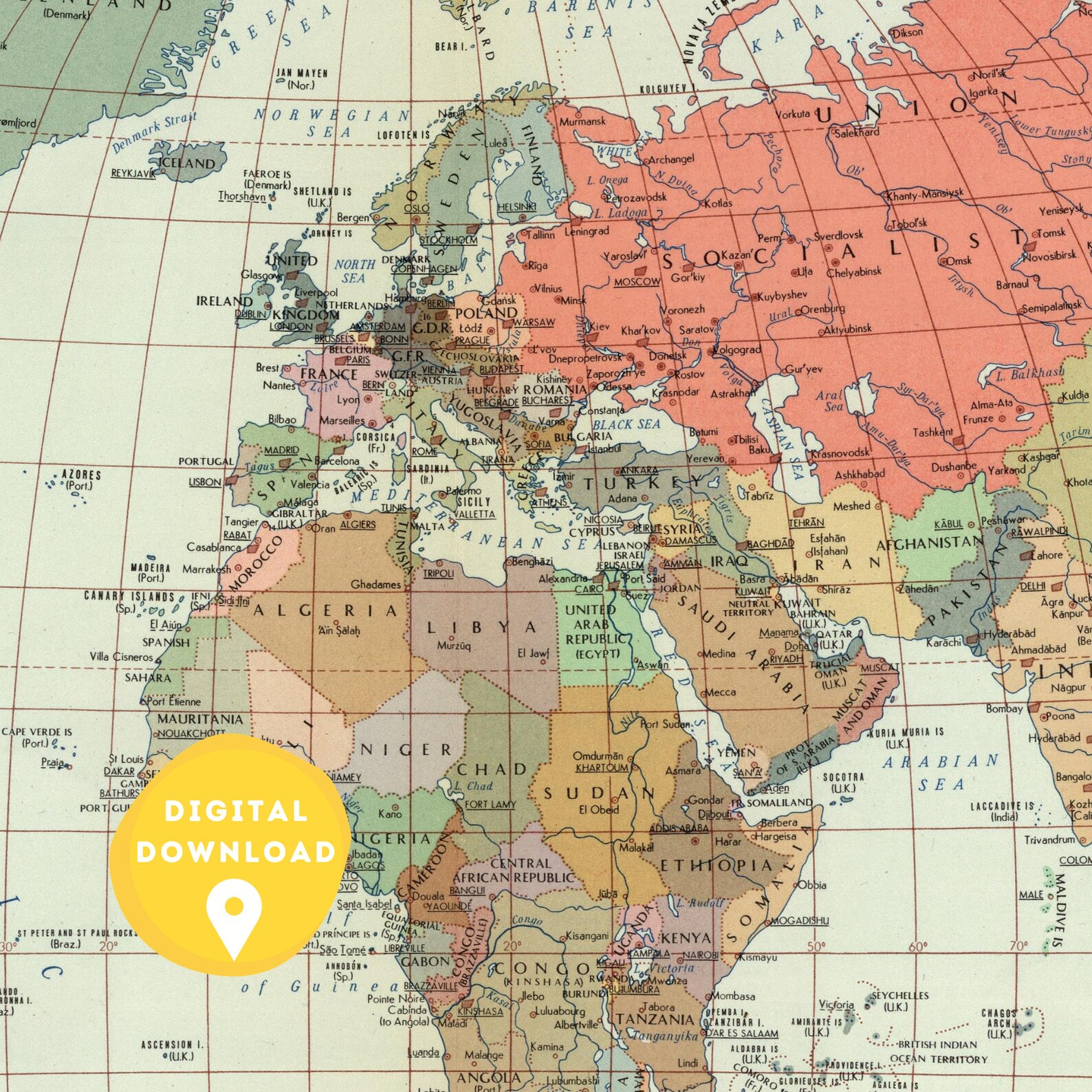 Vintage World Map Poster: 1967 World Atlas (digital Download) - Etsy