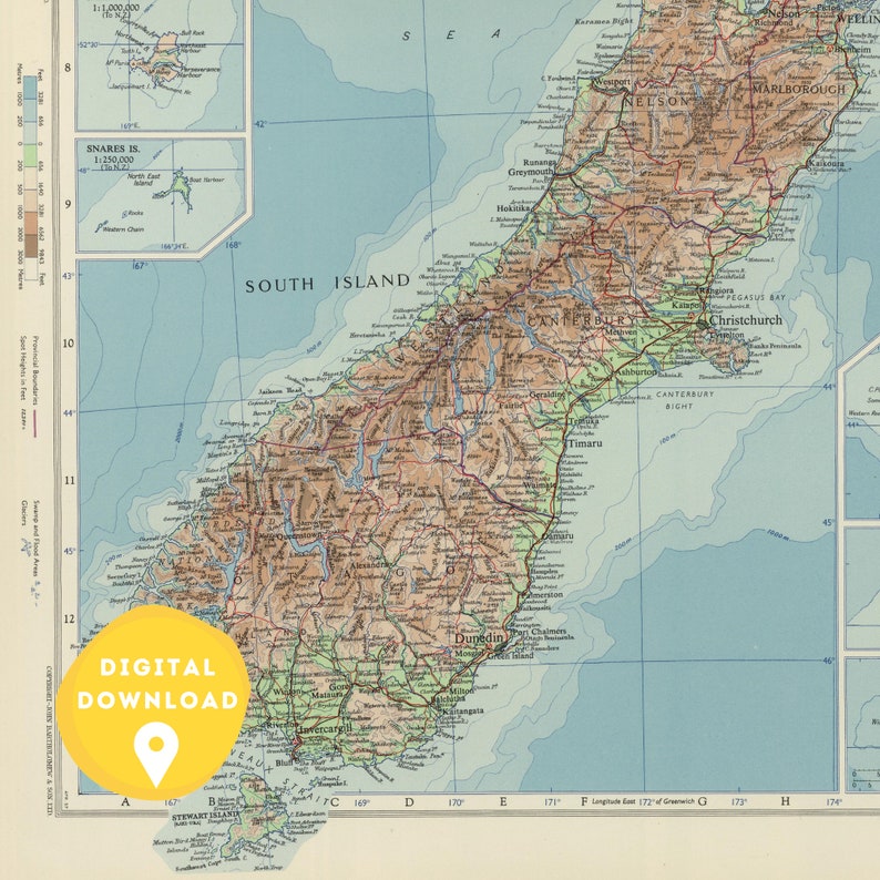New Zealand Map, New Zealand Poster, New Zealand Print, New Zealand Map ...