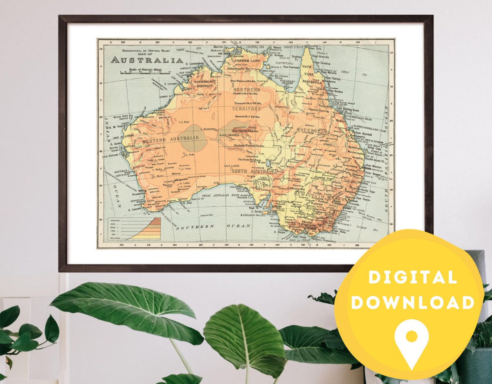 Map of Australia, Printable Map, Australia Poster, Map Poster, Vintage ...