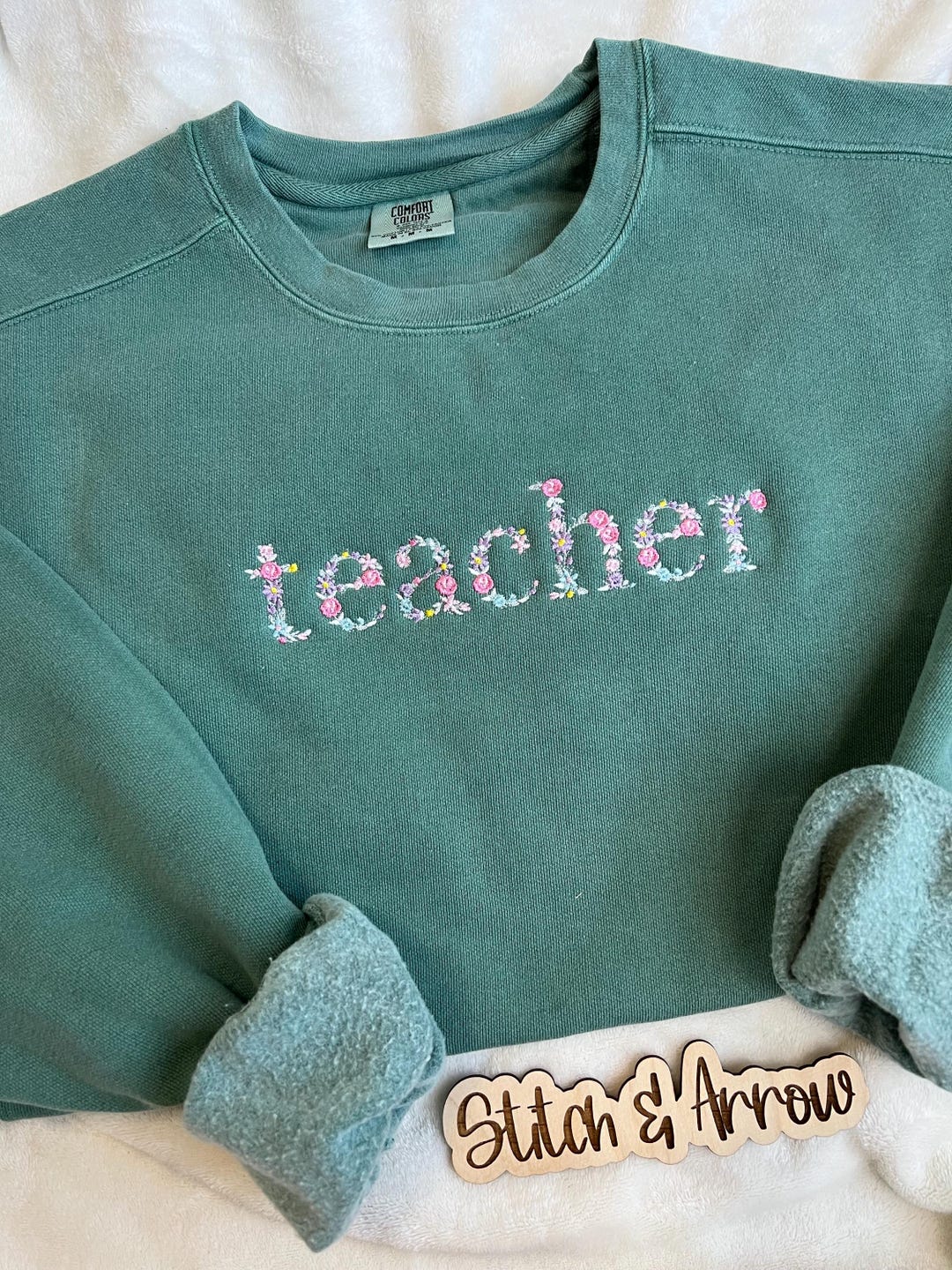 Teacher Embroidered Sweatshirt Floral Embroidered Sweatshirt Teacher ...