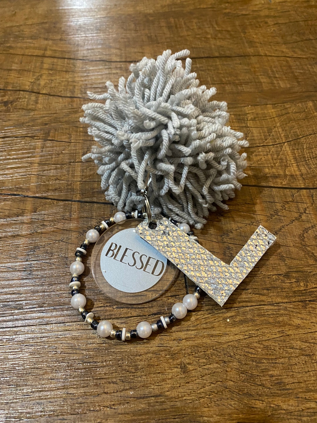 Blessed Yarn Keychain With Beaded Bracelet and Initial - Etsy
