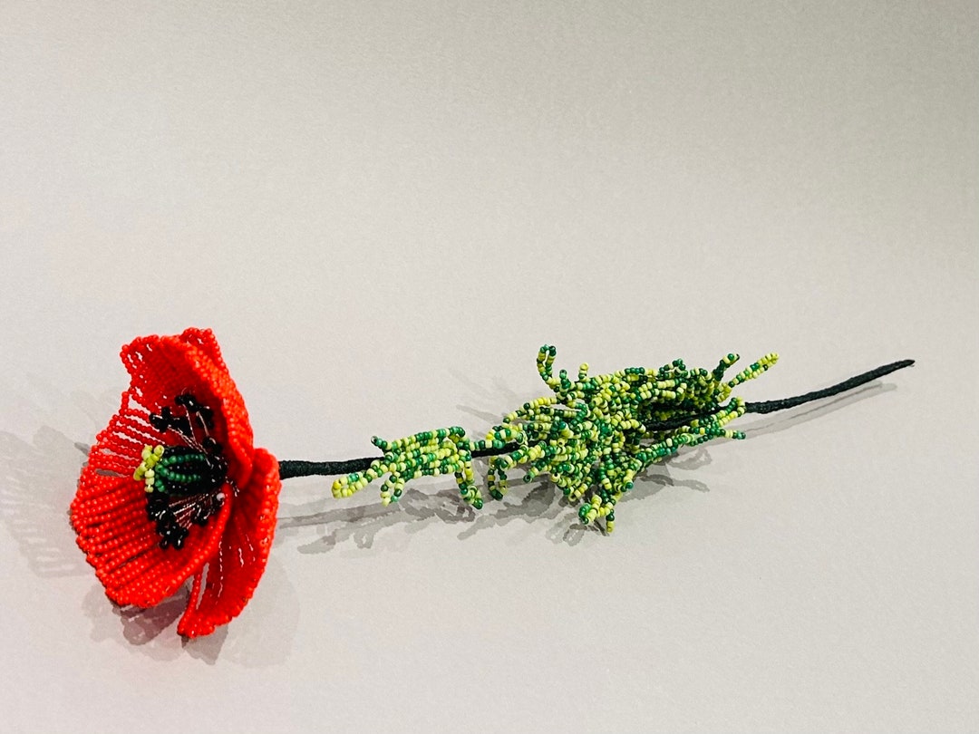 10 Poppies, Red Poppies,handmade Poppies,beaded Flowers,czech Beads ...
