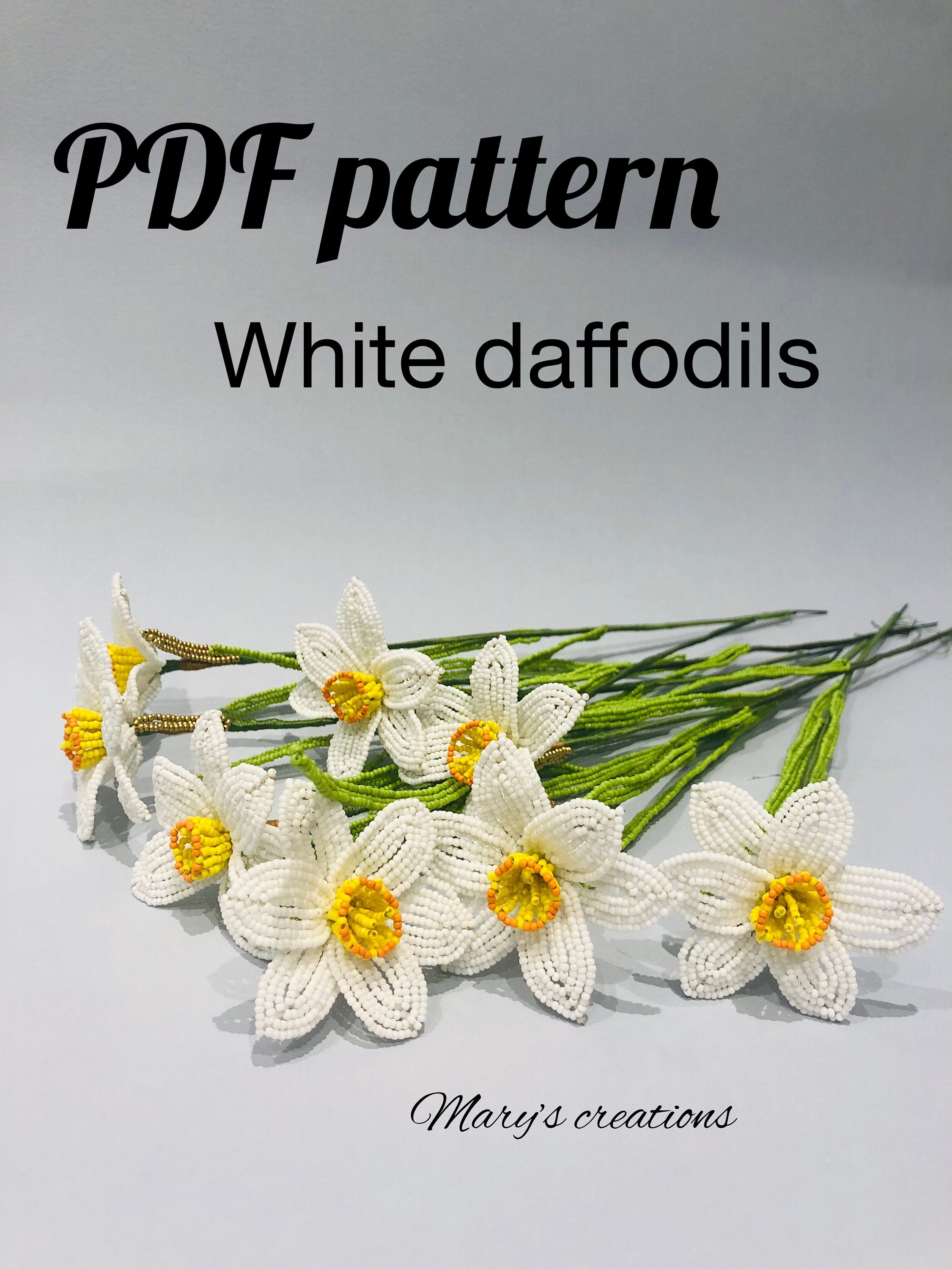 PDF Pattern ,white Daffodils , Step by Step Tutorial , Beaded Daffodils ...