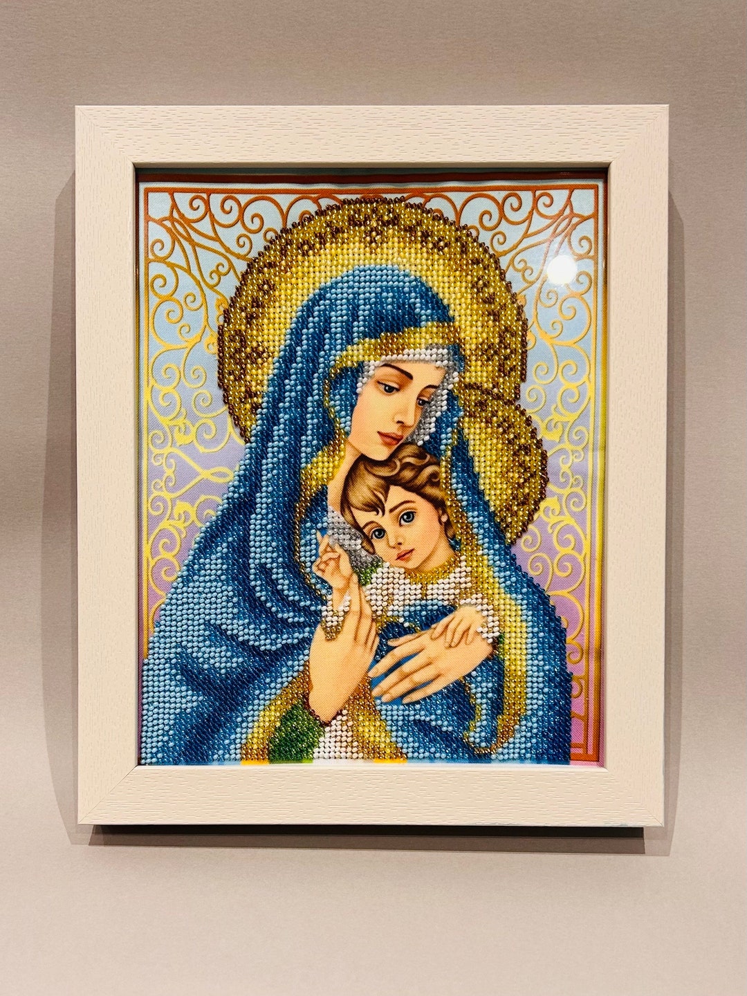 Icon of Mary and Jesus ,wall Decoration, Beaded Icon,embroidered Icon ...