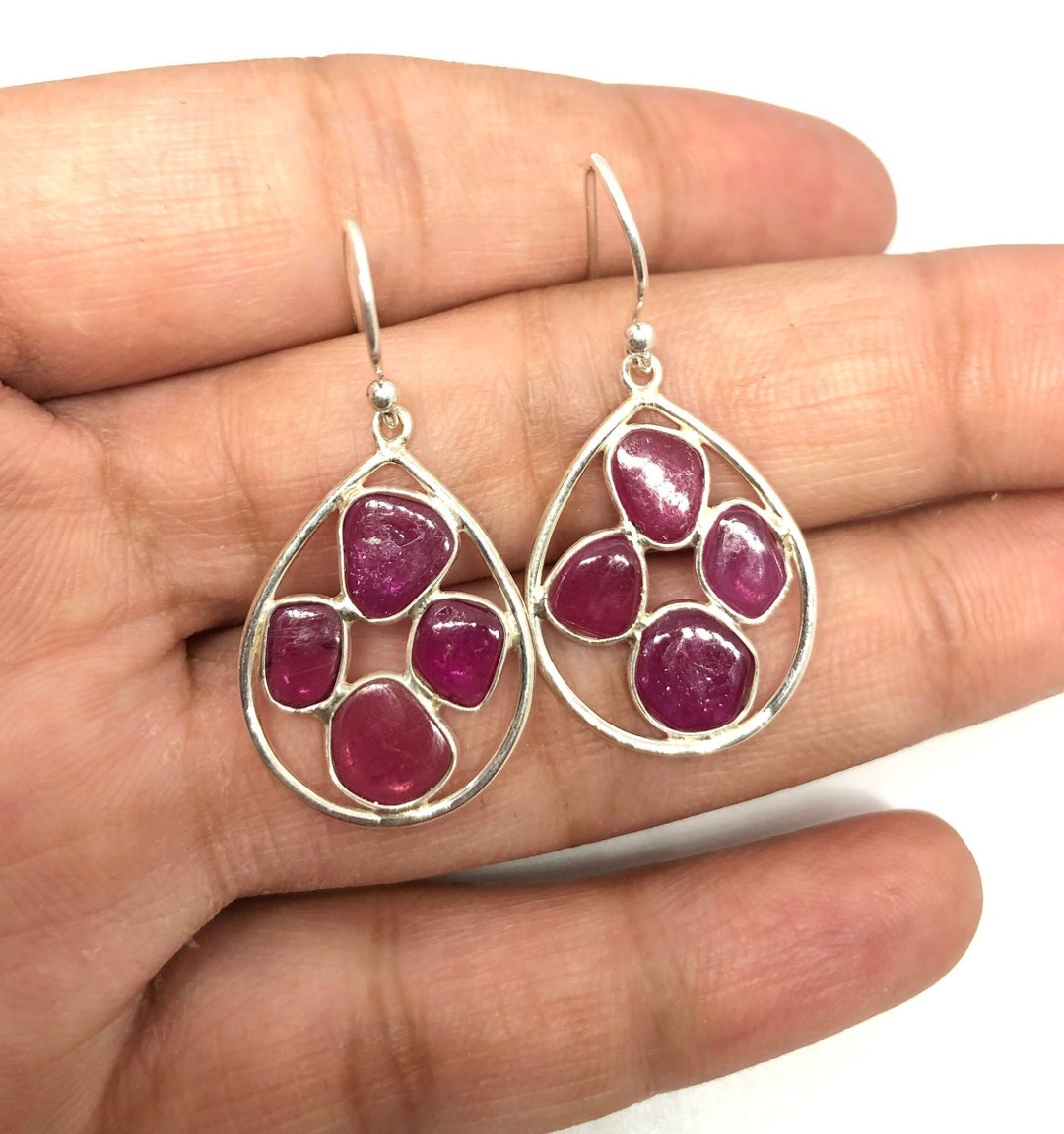 Uneven Shape Ruby Gemstone Sterling Silver Light Weight & Comfortable ...