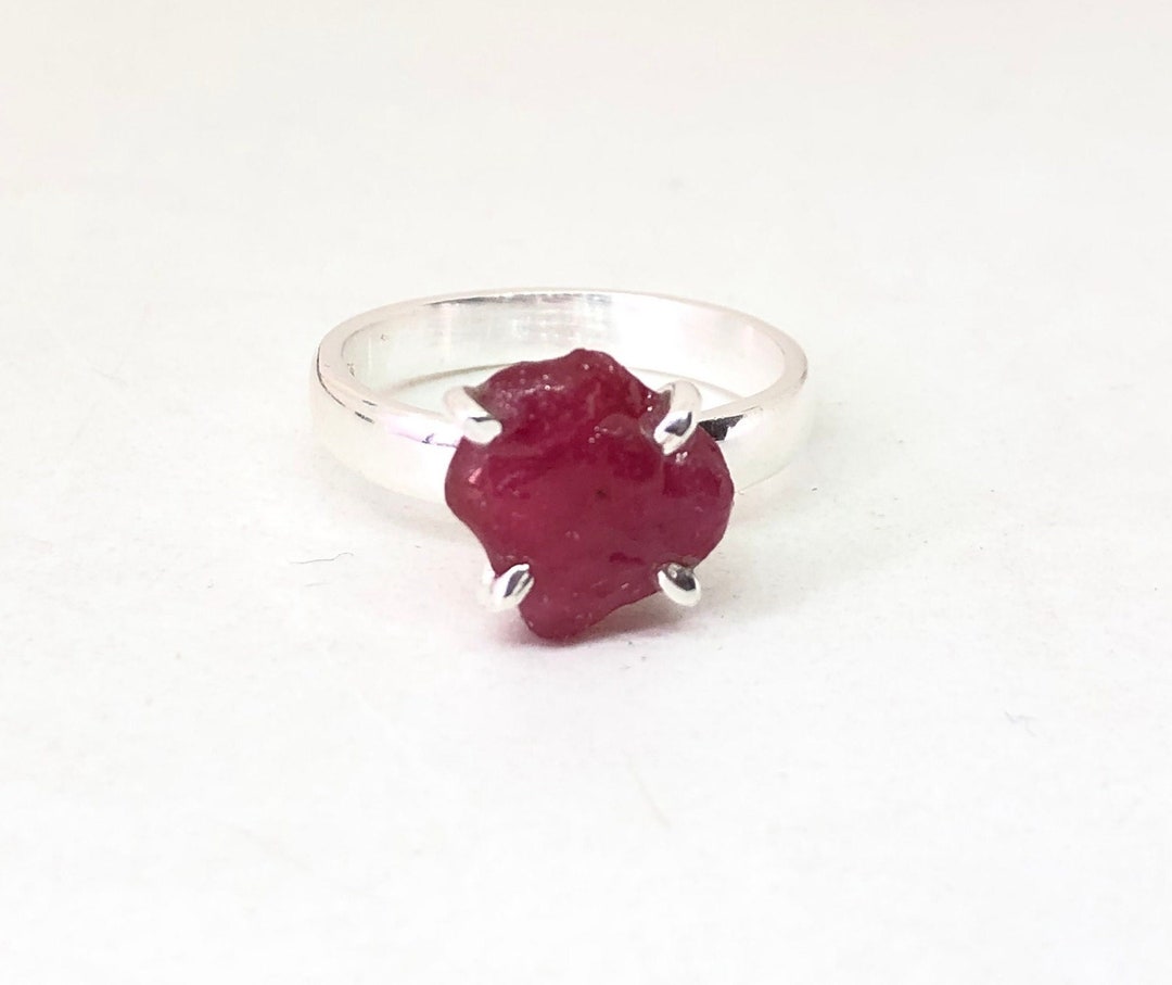 Natural Raw/ Rough Ruby Uneven Shape 925 Stamp Sterling Silver Ring ...
