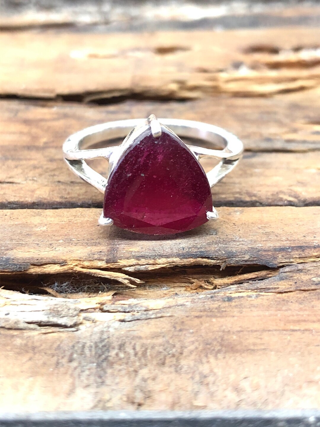 Luster Ruby Ring, 925 Sterling Silver Ring, Trillion Ruby Size 12 Mm ...