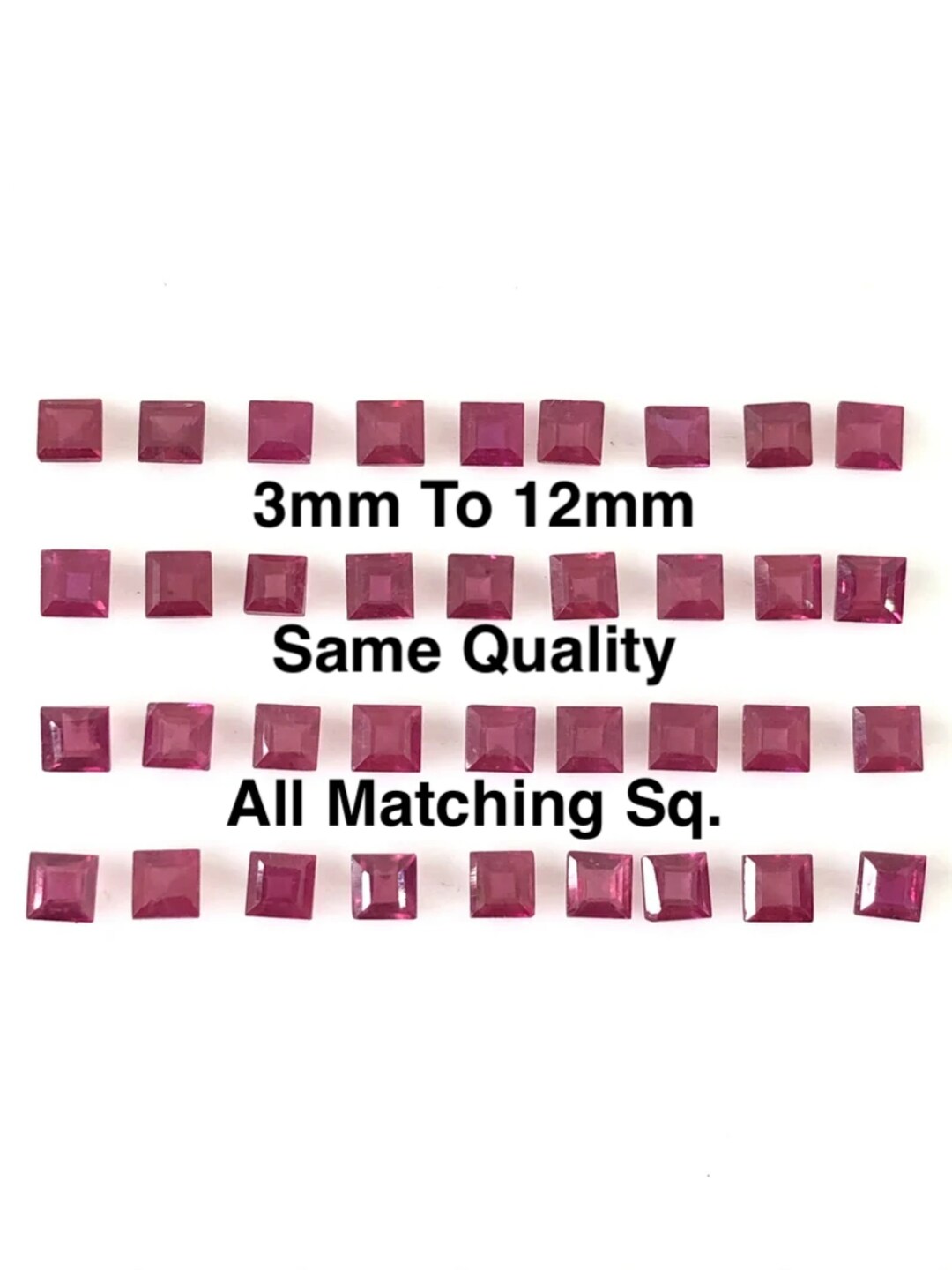 Ruby Square Shape Cut Faceted Size 3mm, 4mm, 5mm, 6mm, 7mm, 8mm, 9mm ...