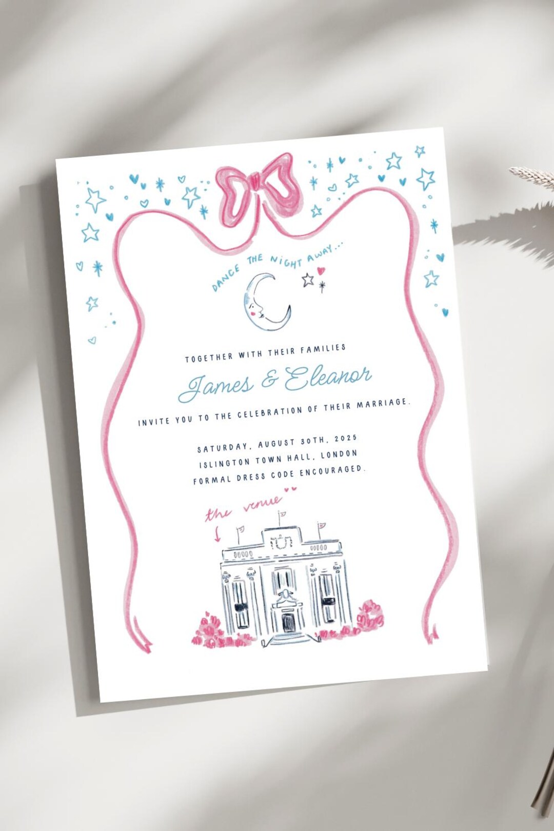 Islington Town Hall Dance the Night Away Wedding Invite | Wedding ...