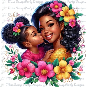Cute Mother's Day Mom & Daughter Kiss, Pink Yellow, Instant Digital Download, Mama Clip Art ...