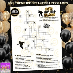 90's Hip Hop Crossword Puzzle, Old School Birthday/baby Shower Group ...