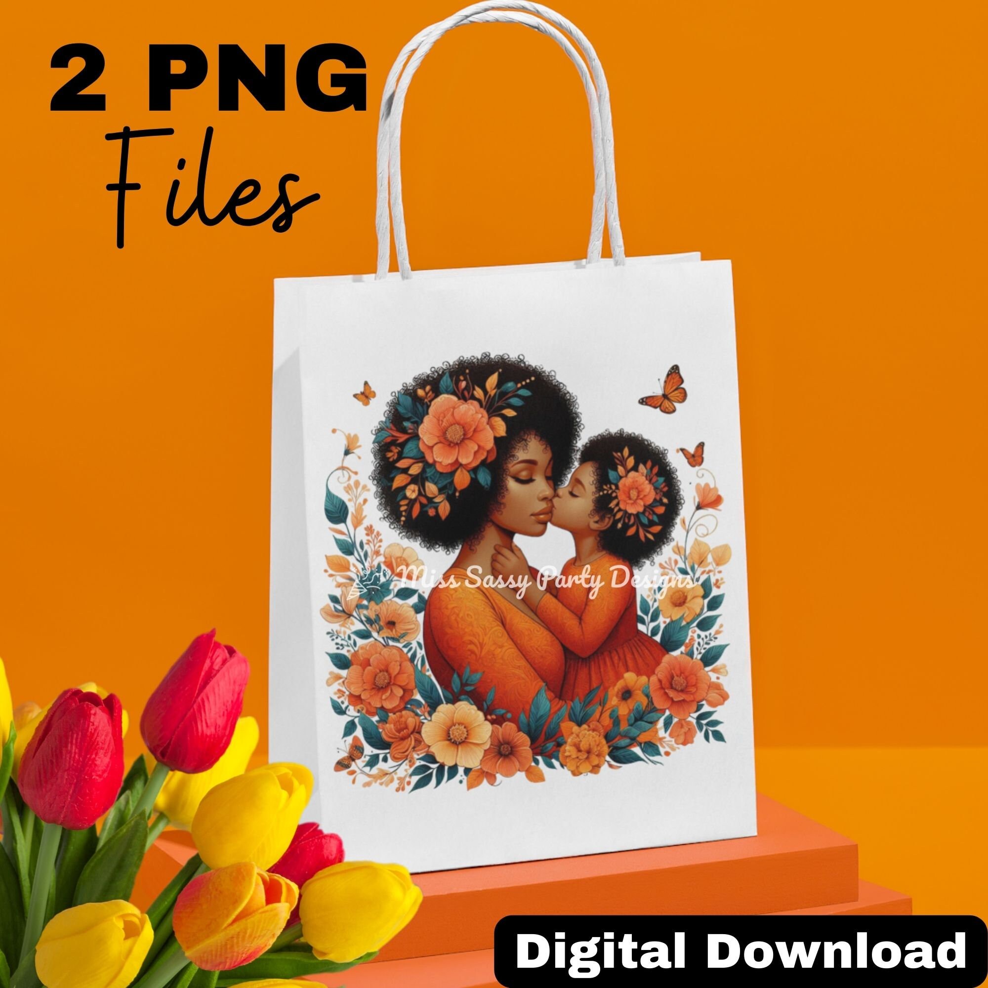 African American Mom & Daughter Kiss, Orange, Mother's Day, Instant Download, Mama Clip Art ...