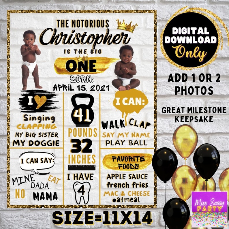 Notorious ONE Hip Hop Milestone First Birthday Poster 1or 2 Photos ...
