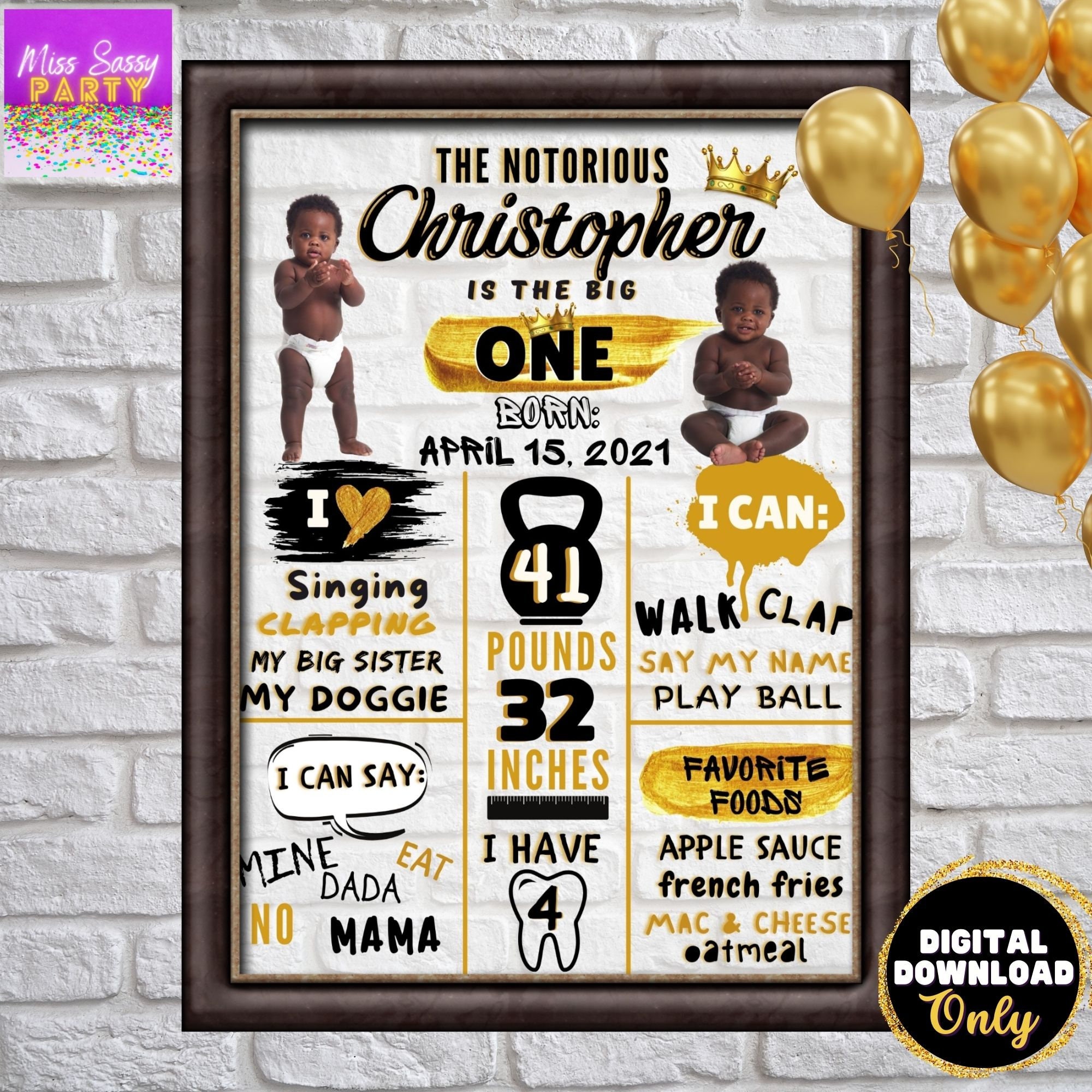 Notorious ONE Hip Hop Milestone First Birthday Poster 1or 2 Photos ...