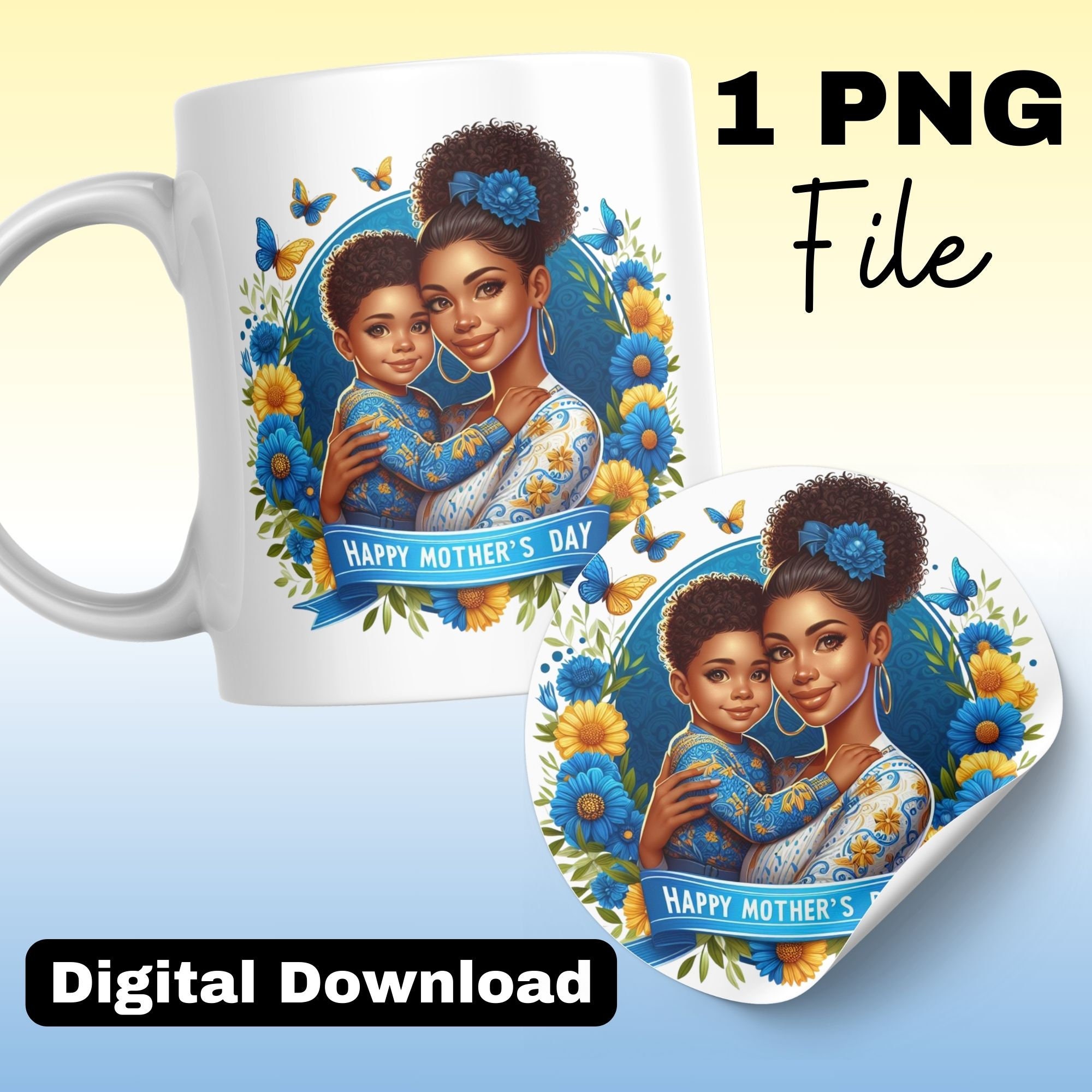 African American Mother & Son, Happy Mother's Day, Instant Download, Mama Clip Art, Afro PNG ...