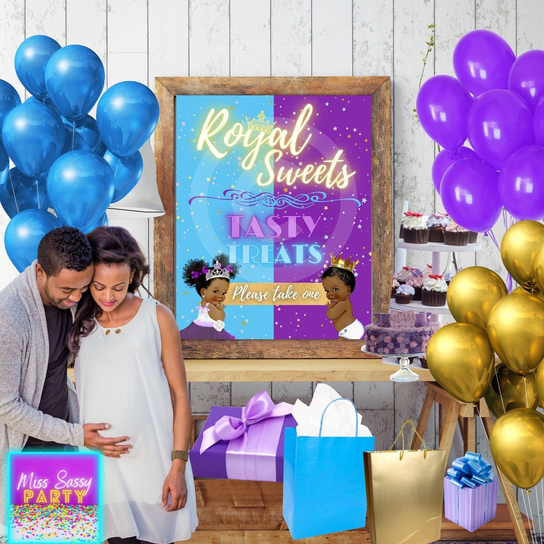Purple & Blue Gender Reveal Sign: Royal Sweets, Ethnic Prince/princess ...