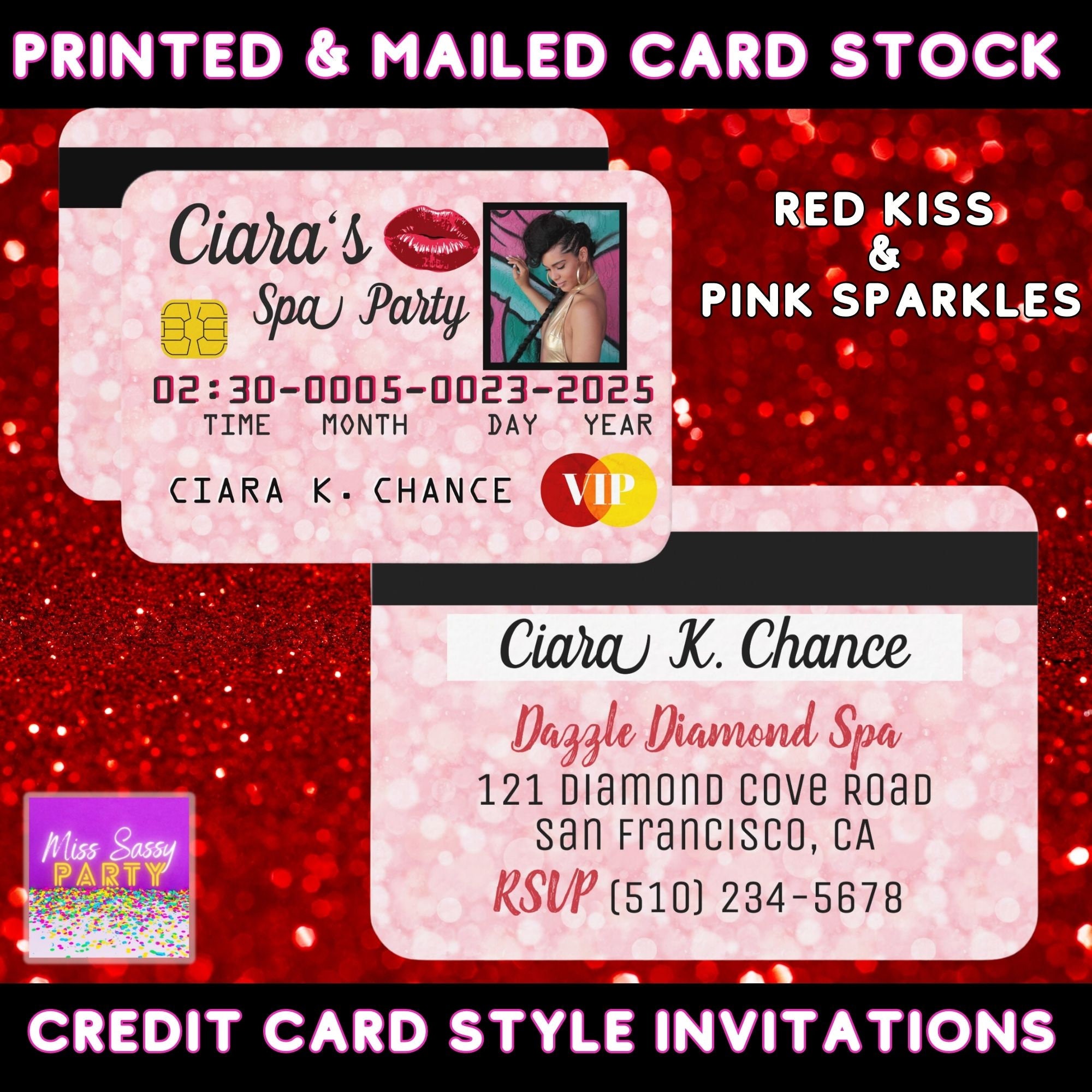 VIP Credit Card Style Invitations| Pink Birthday Party| Spa Party|debit ...