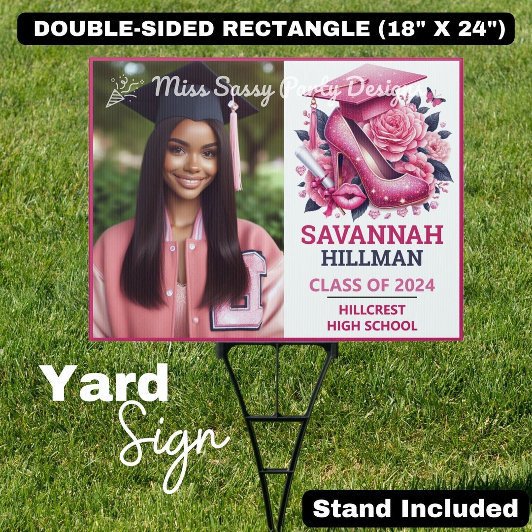 Custom Pink Girly Photo Graduation Announcement Yard Sign, Personalized ...