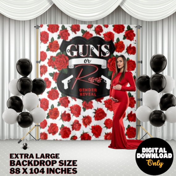 Guns or Roses Gender Reveal Baby Shower| Photo Backdrop| Red and Black ...