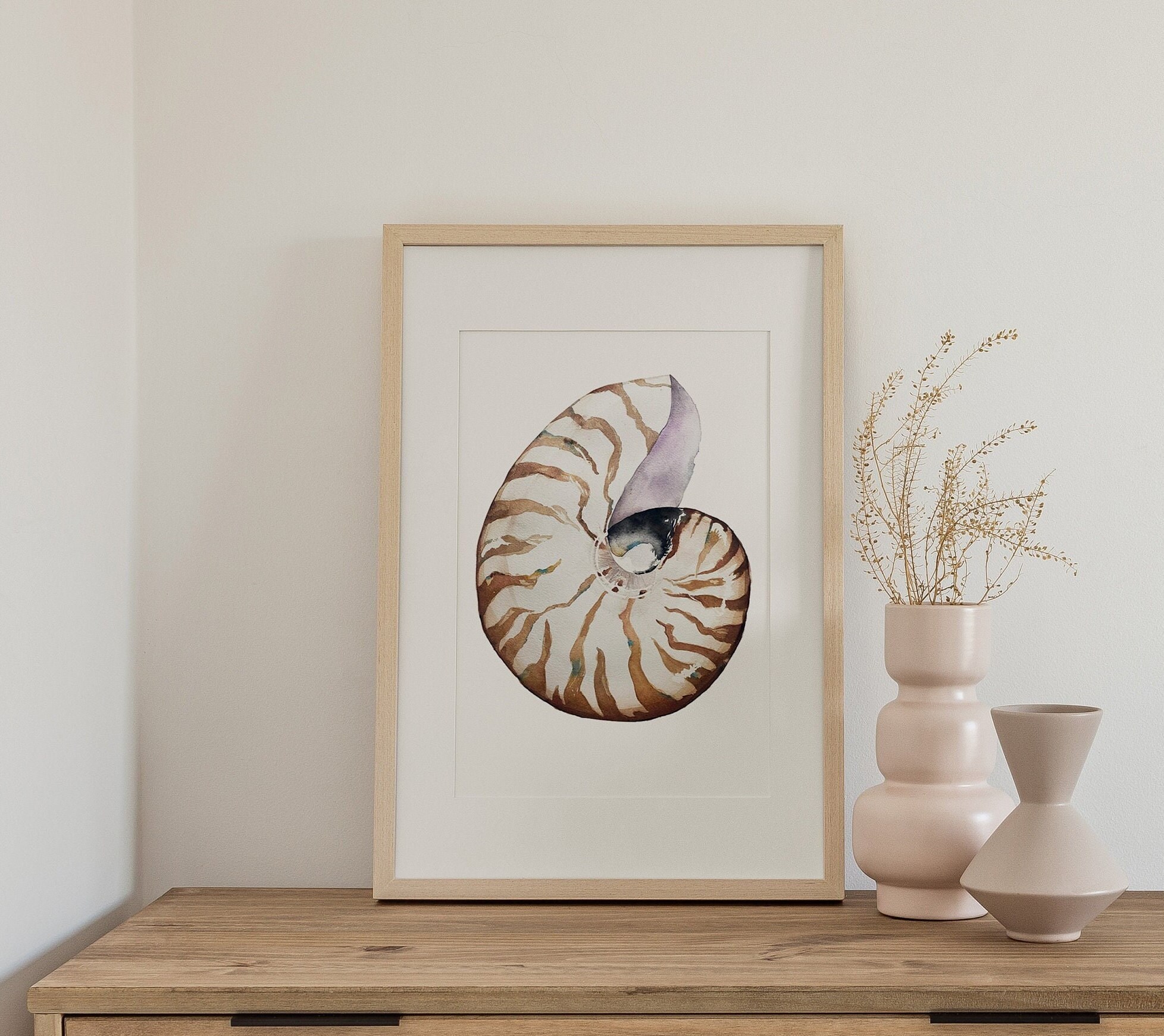 Nautilus Shell Art, Sea Shell Print, Watercolour Shell, Nautical Print ...