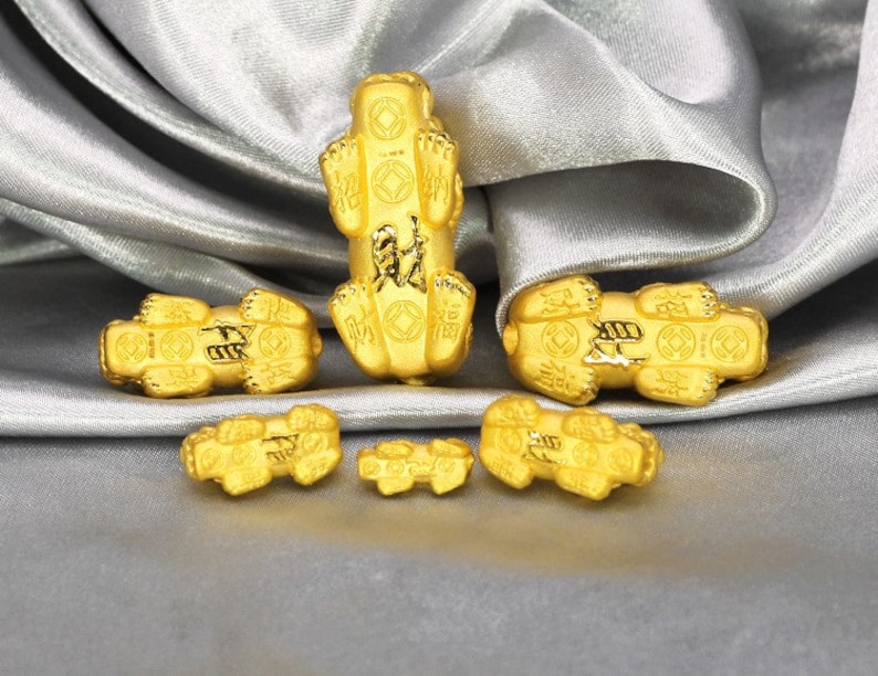 24K Pure Gold Large Pixiu Bead Wealth 999 Gold for Bracelet Necklace ...