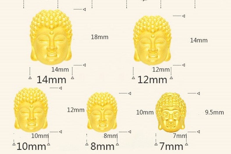 24K Pure Gold Buddha Head Beads for Bracelet Necklace Jewelry Making ...