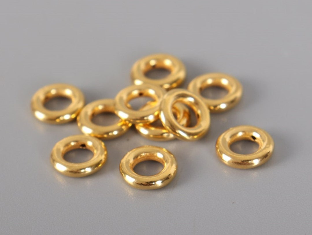 24K Pure Gold Round Spacer Beads Rings Connectors for Bracelet Necklace ...