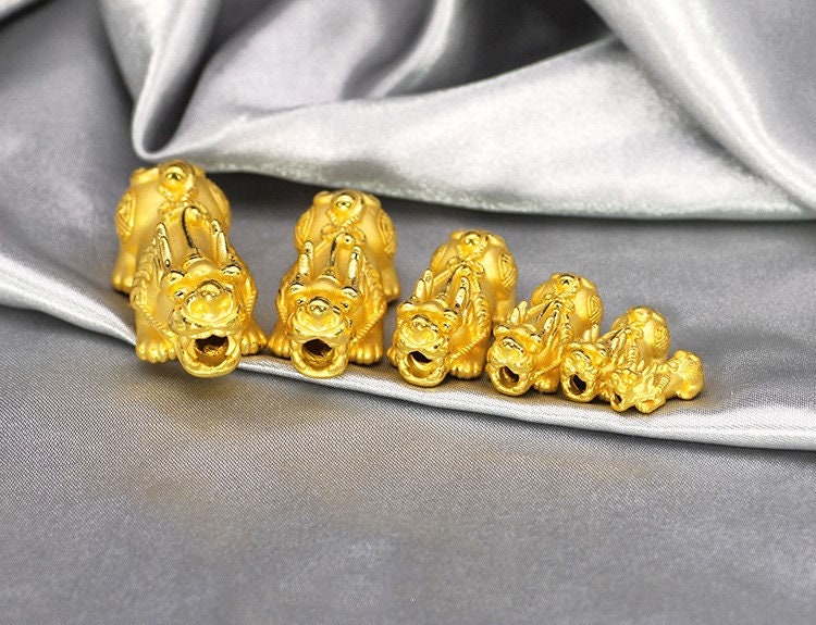 24K Pure Gold Large Pixiu Bead Wealth 999 Gold for Bracelet Necklace ...