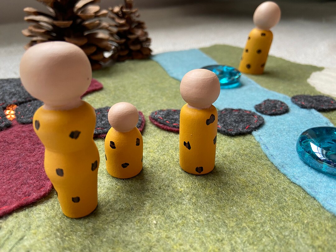 Caveman Peg Dolls Prehistoric Neanderthal Wooden Toddler Preschool ...