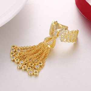Resizable Vintage Gold Silver Rose Gold Black Tassel Ring Silver Chain ...