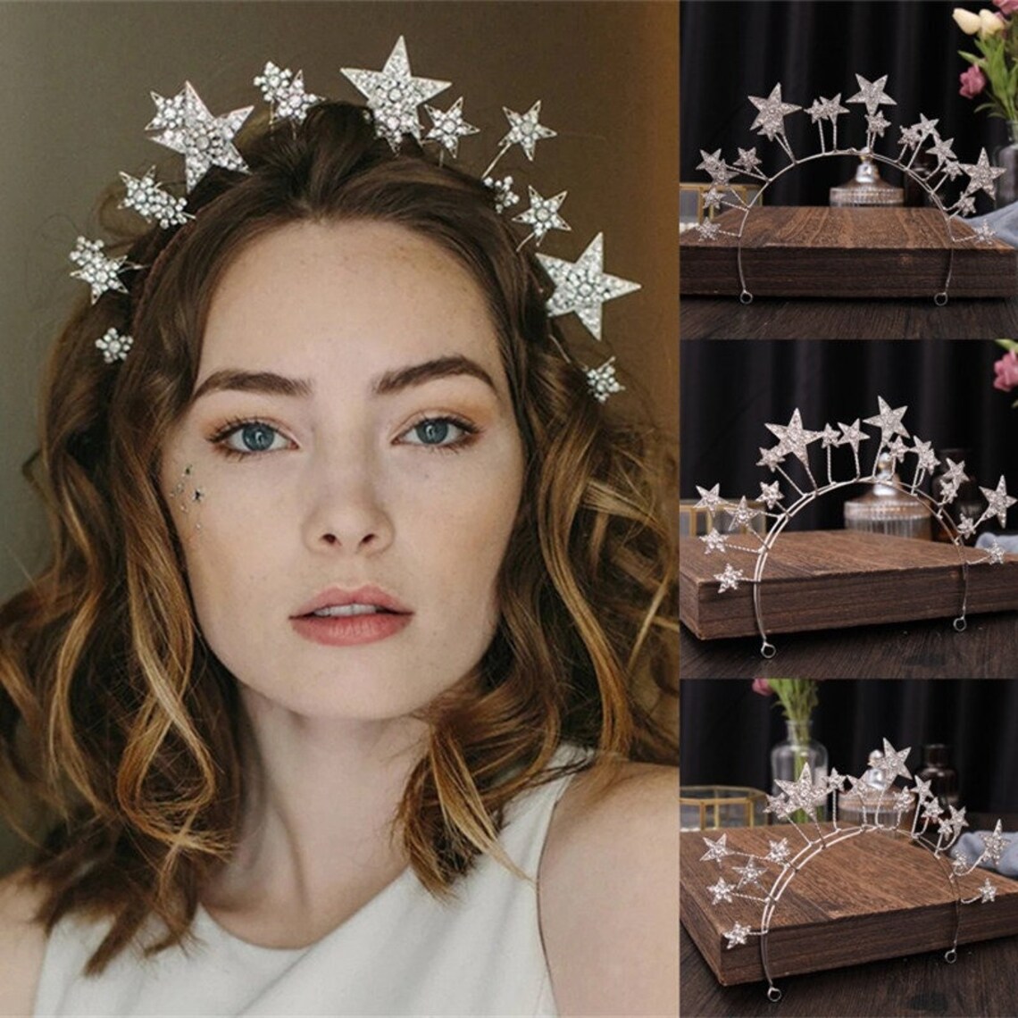Silver Star Tiara Celestial Crystal Crown Star Crystal - Etsy
