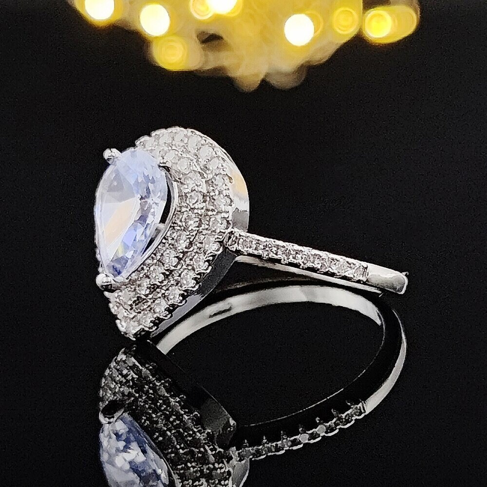 Pear Cut Halo Ring Tear Drop Engagement Ring Bridal Ring - Etsy