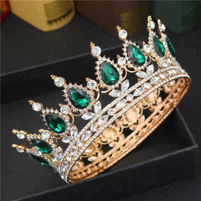 Green Round Crown Bridal Crowns Silver Crystal Crown - Etsy