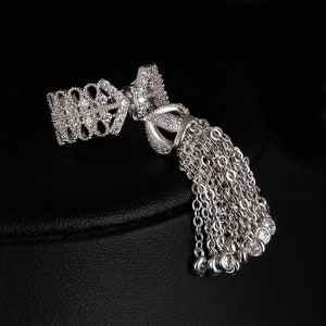 Resizable Vintage Gold Silver Rose Gold Black Tassel Ring Silver Chain ...