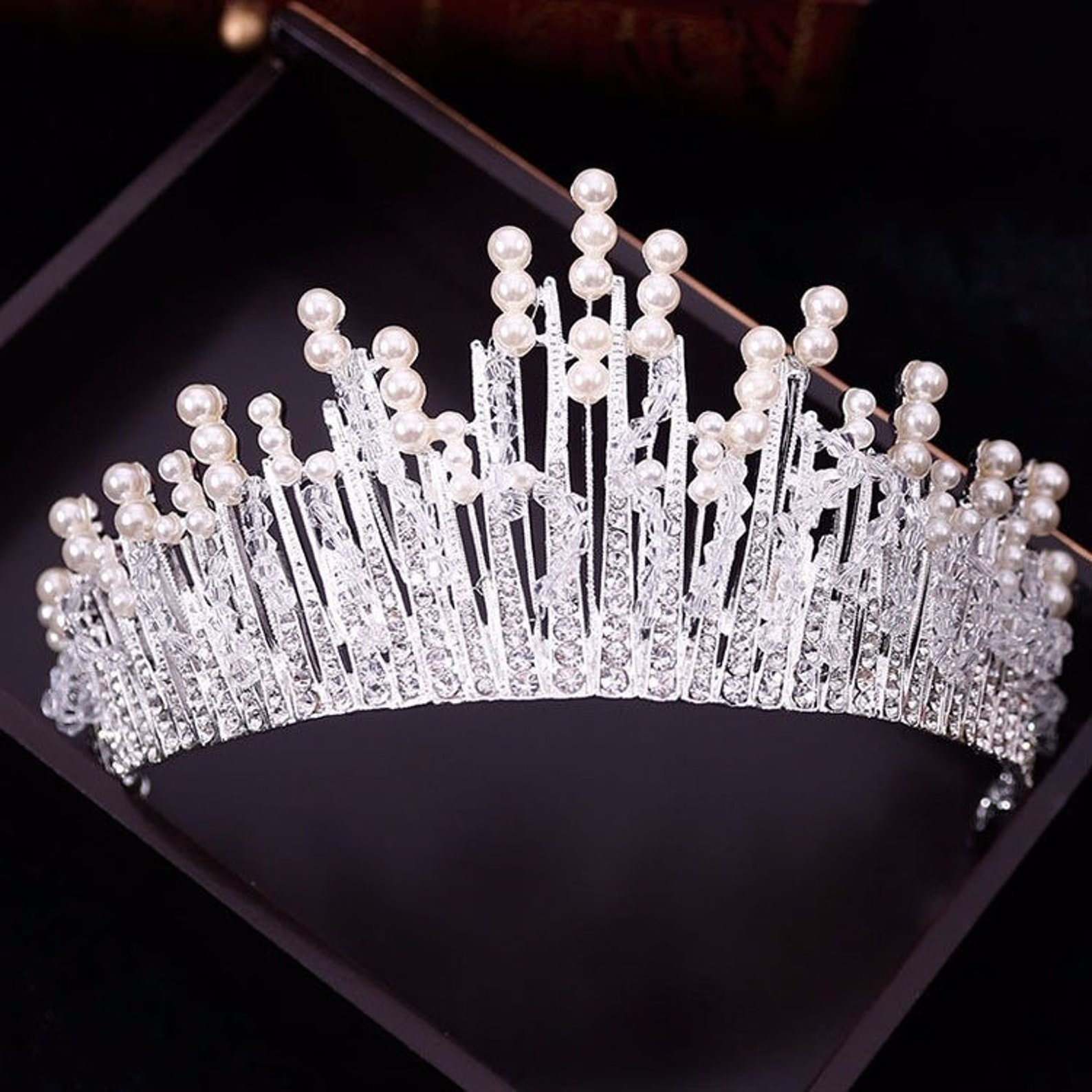 Crystal Pearl Bridal Tiaras Crown Rhinestone Pageant Bride Etsy