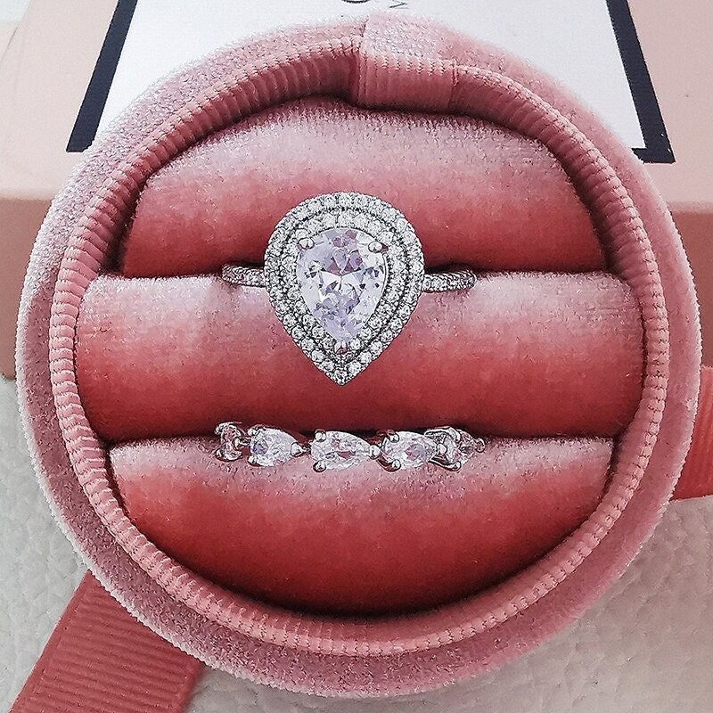 Pear Cut Halo Ring Tear Drop Engagement Ring Bridal Ring - Etsy