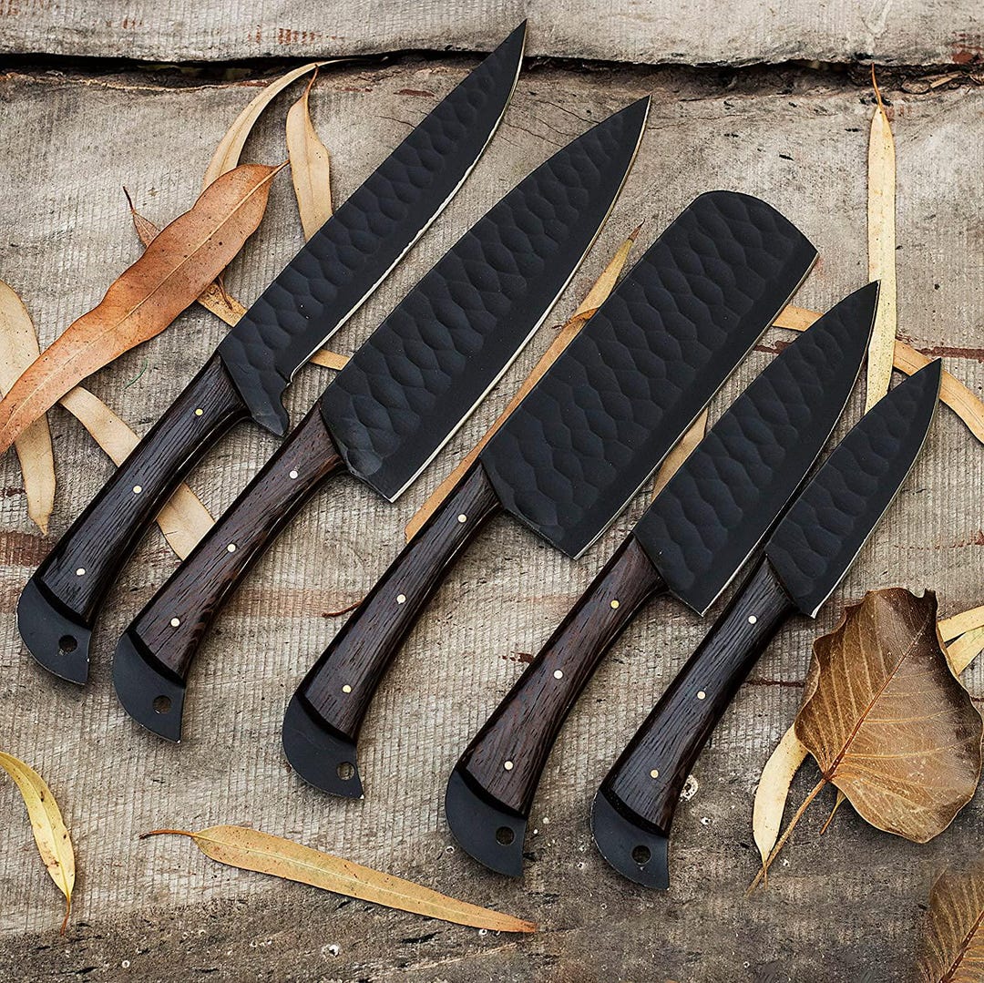 Handmade Chef Knife Set: Powder-coated Steel, Wangi Wood Handles - Etsy