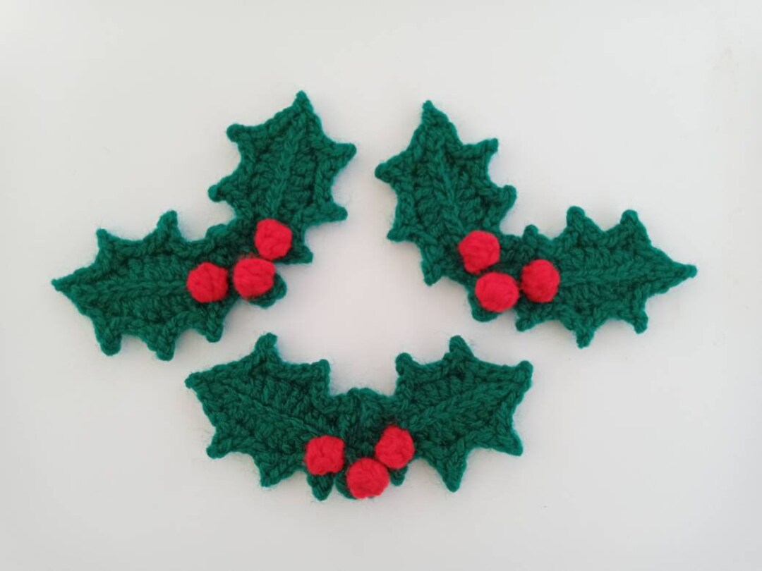 3 Crochet Holly Leaf & Berries Applique Christmas Card Making - Etsy UK