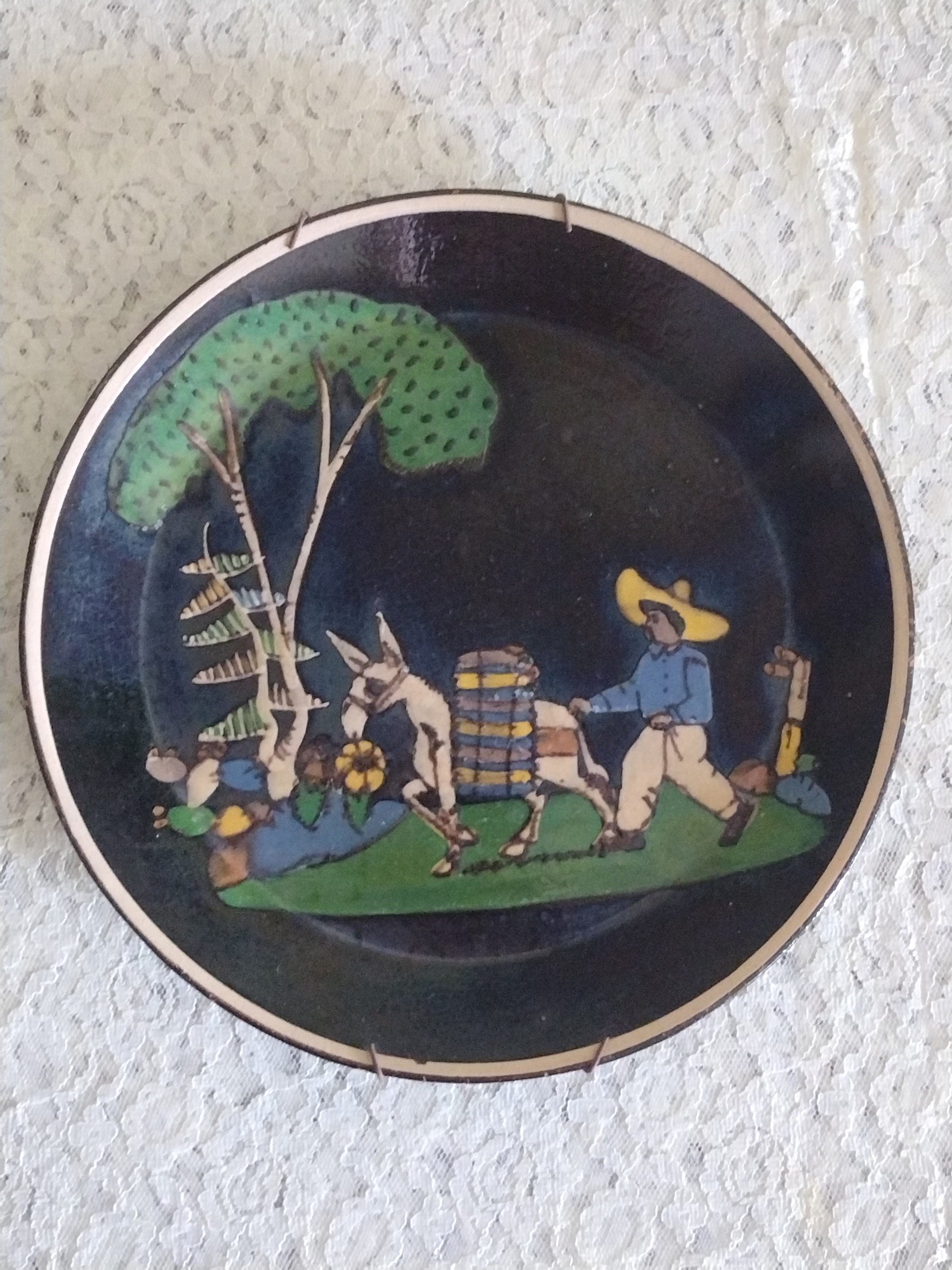 Trio of 1940 Mexican Tlaquepaque Black Plates With Wall Hangers ...