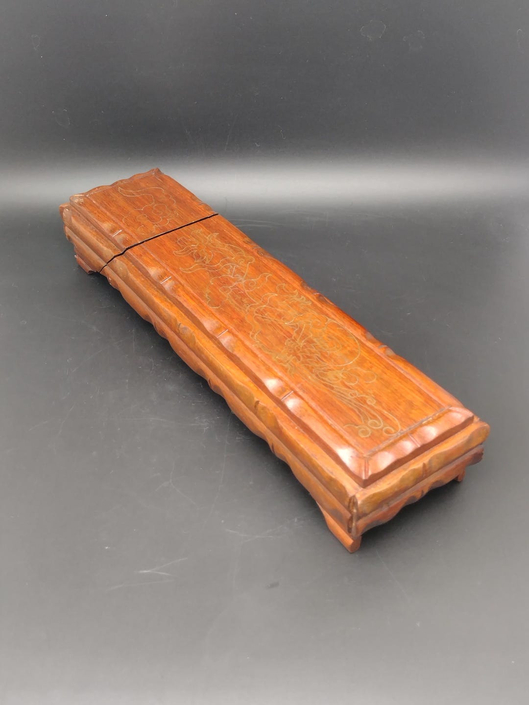 Vintage Wooden Chopstick Case, Metal Dragon Inlay, Asian Touch - Etsy