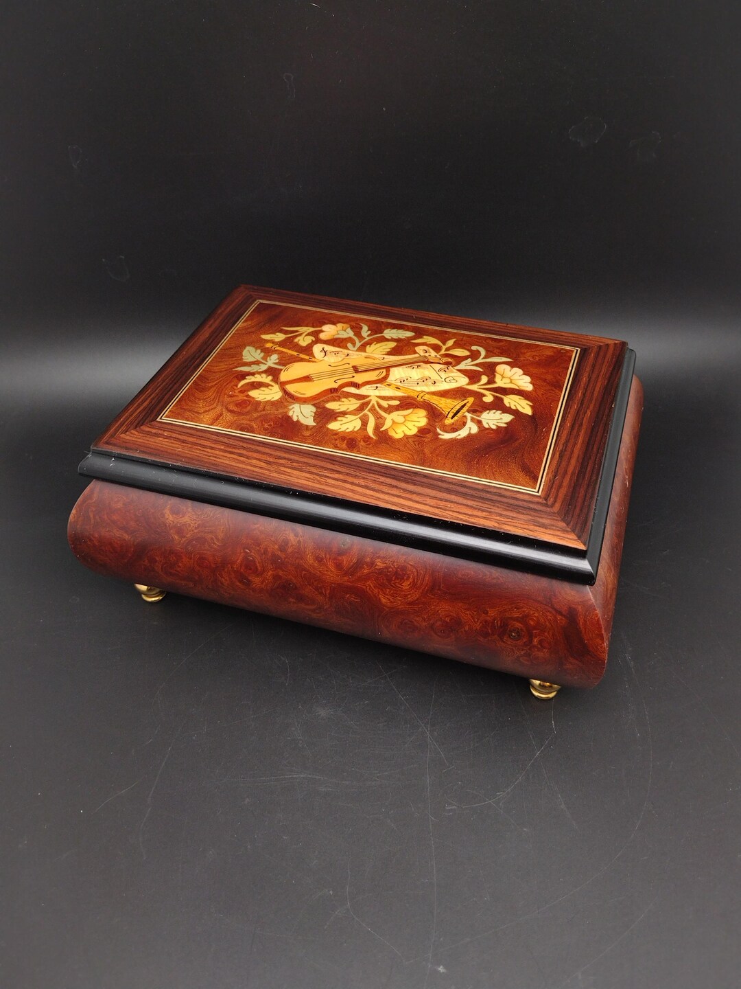 Vintage Ruege Inlaid Wood Music Box, Musical Instruments, Floral ...