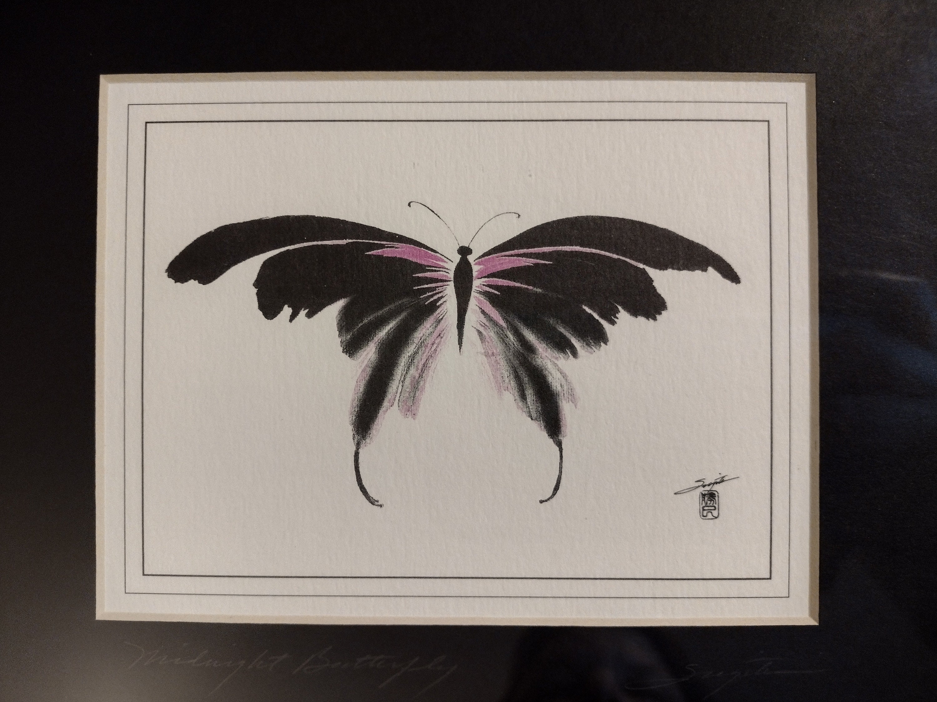 Vintage Katsumi Sugita midnight Butterfly Painting, Artist Signed, Rare, Collectable, Black and ...
