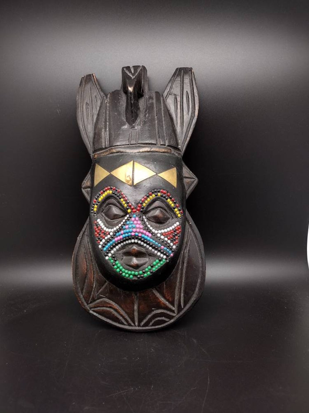 Ashanti Horn Mask: Ghana African Wood & Bead Wall Hanging - Etsy