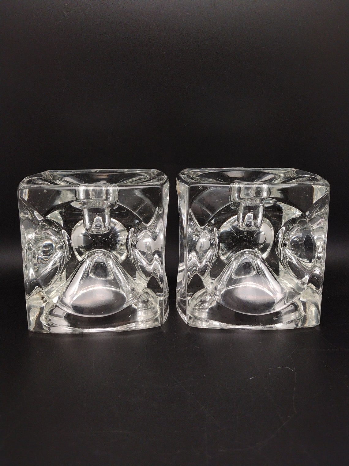 Pair of Beautiful Chunky Crystal Ice Cube Candlestick Holders ...