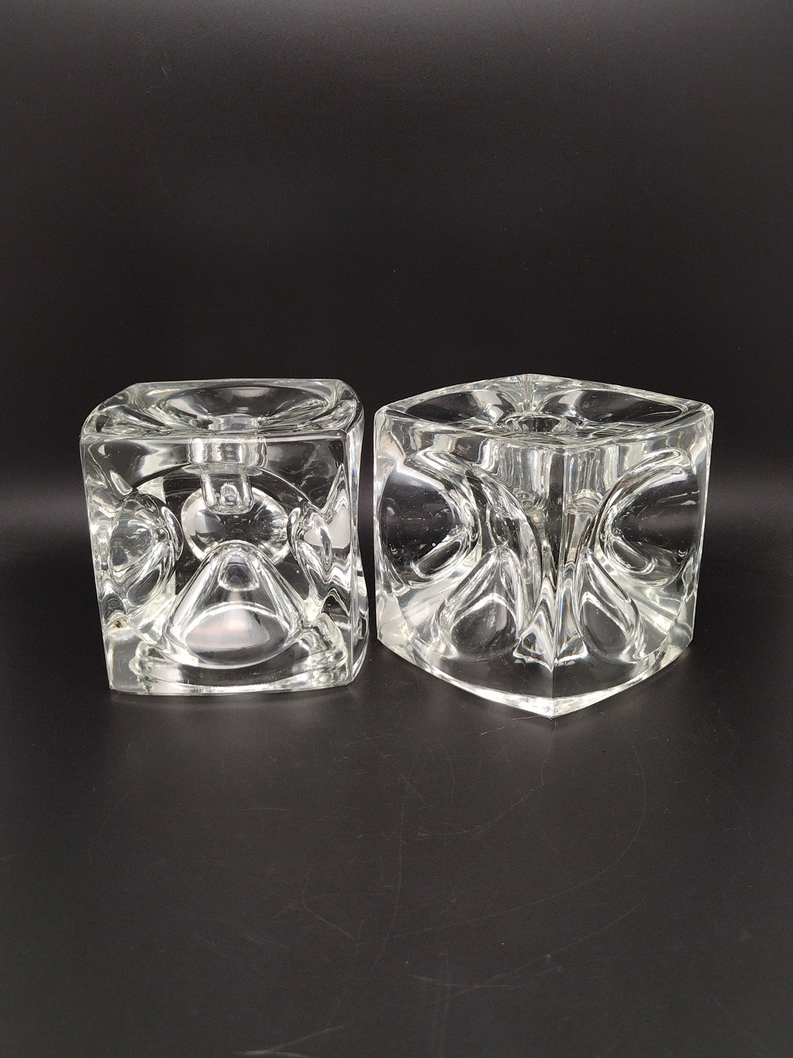 Pair of Beautiful Chunky Crystal Ice Cube Candlestick Holders ...
