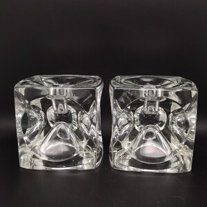 Pair of Beautiful Chunky Crystal Ice Cube Candlestick Holders ...
