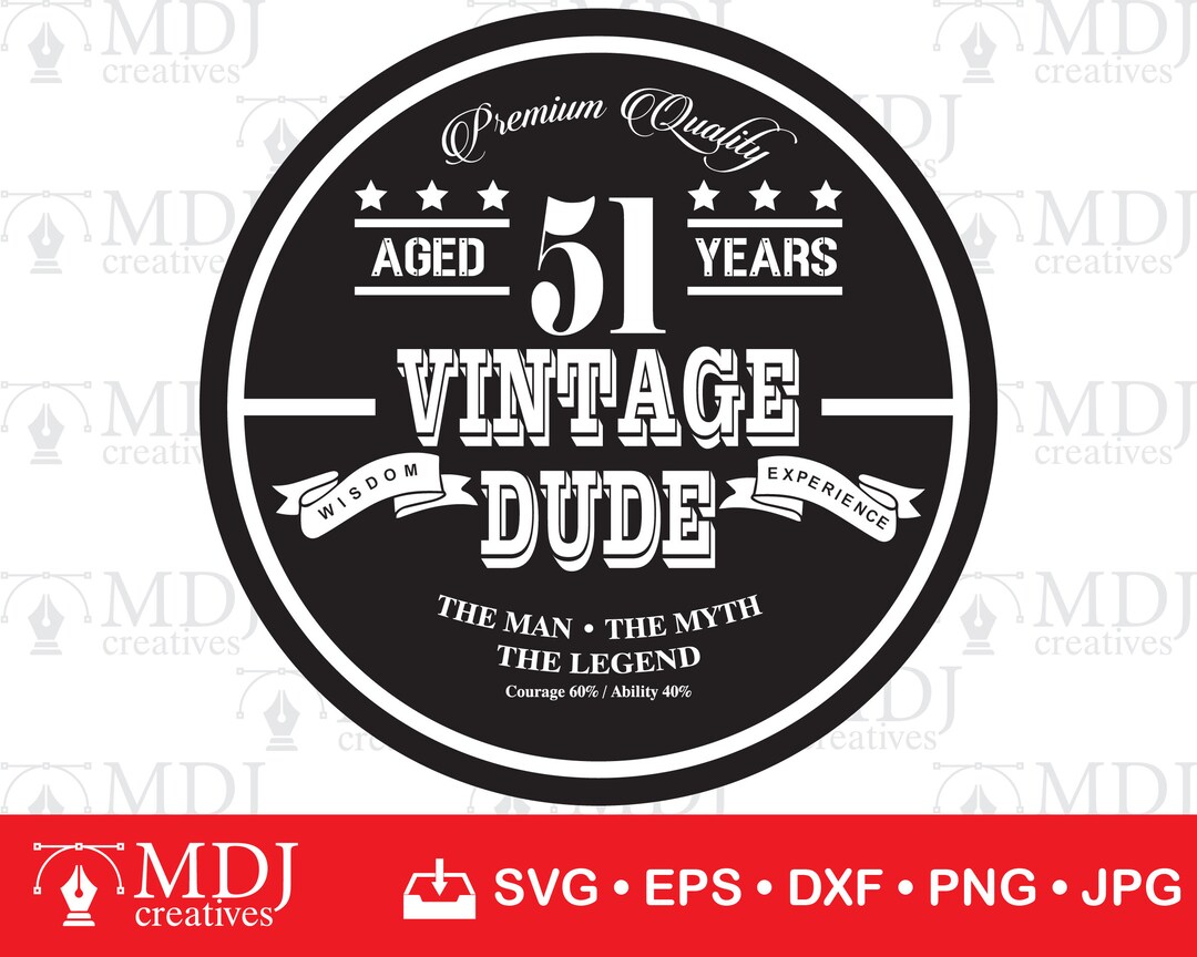 51st Vintage Dude SVG, 51st Cut File Svg, 51st Birthday Svg, Aged 51 ...
